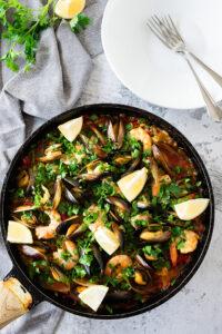 Seafood Paella with Mussels, Shrimp and Chorizo - xoxoBella