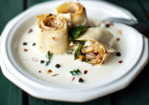 Italian Baked Ham Provolone Rosettes - Lasagna Roll Ups - xoxoBella