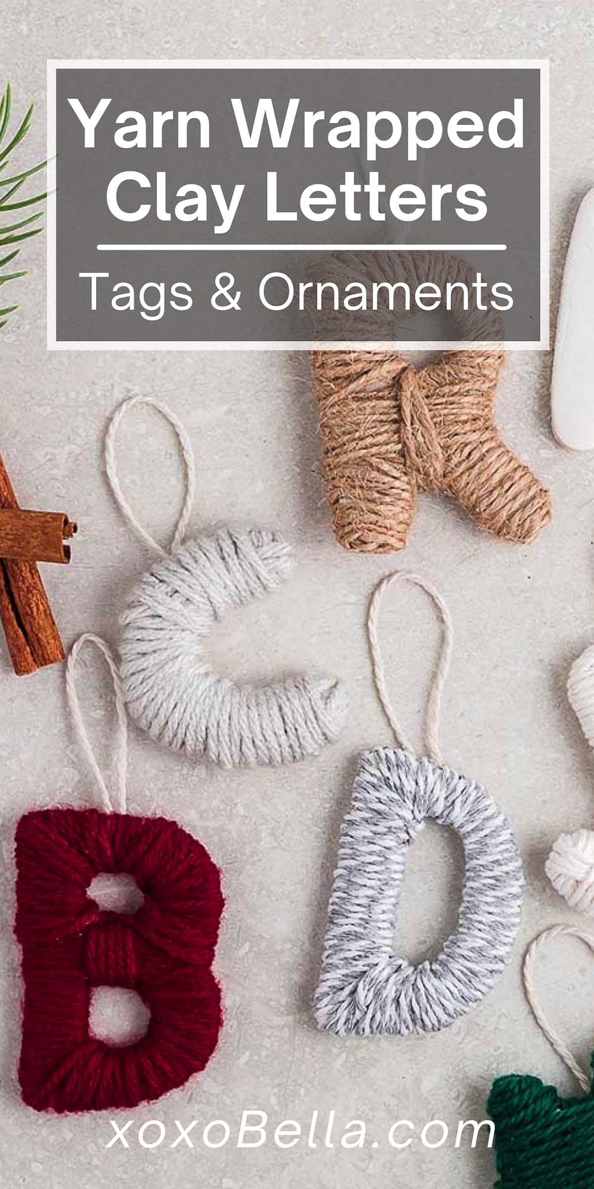 DIY Yarn Wrapped Letter Ornament and Gift Tags - xoxoBella