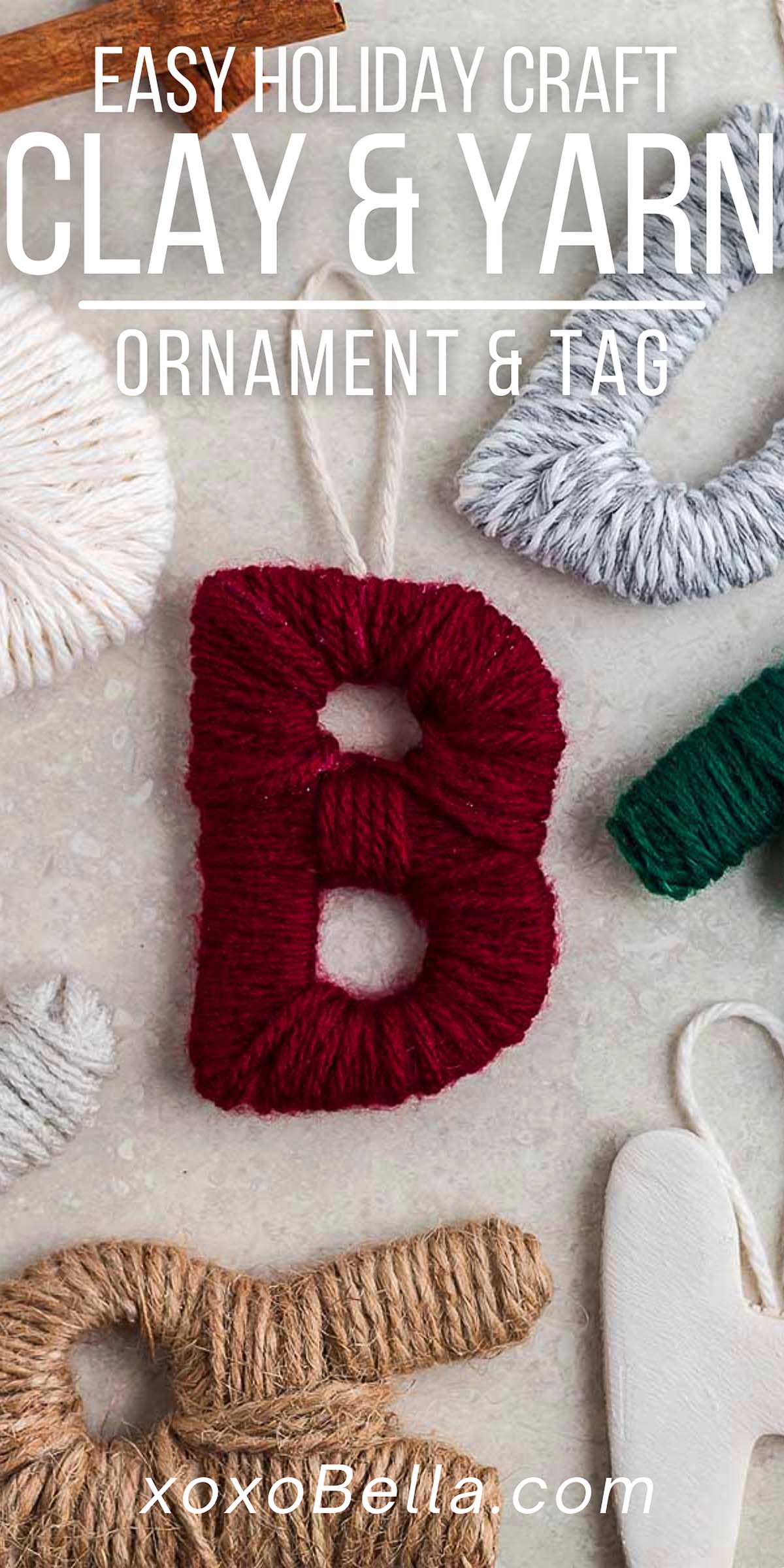 DIY Yarn Wrapped Letter Ornament and Gift Tags - xoxoBella