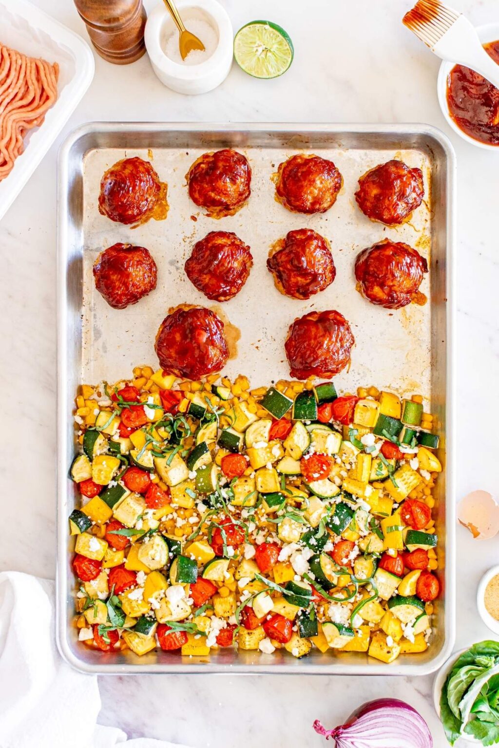 Sheet Pan BBQ Meatballs - xoxoBella