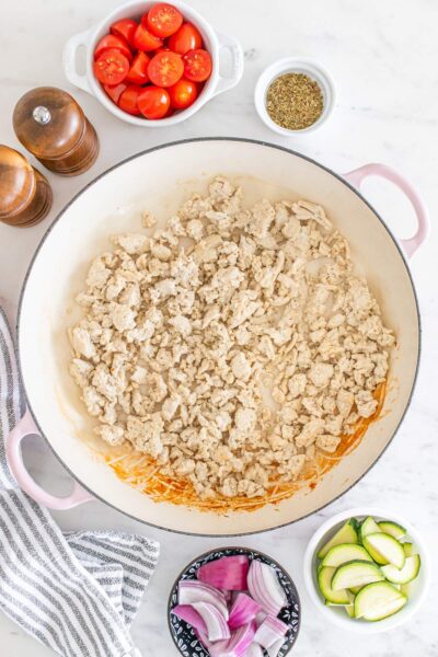 Mediterranean Ground Chicken Skillet