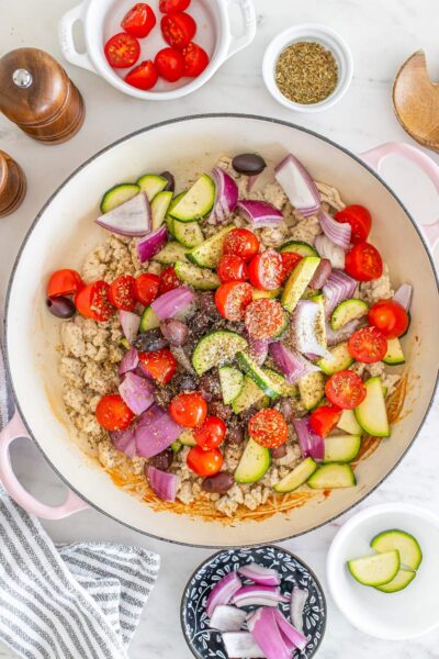 Mediterranean Ground Chicken Skillet
