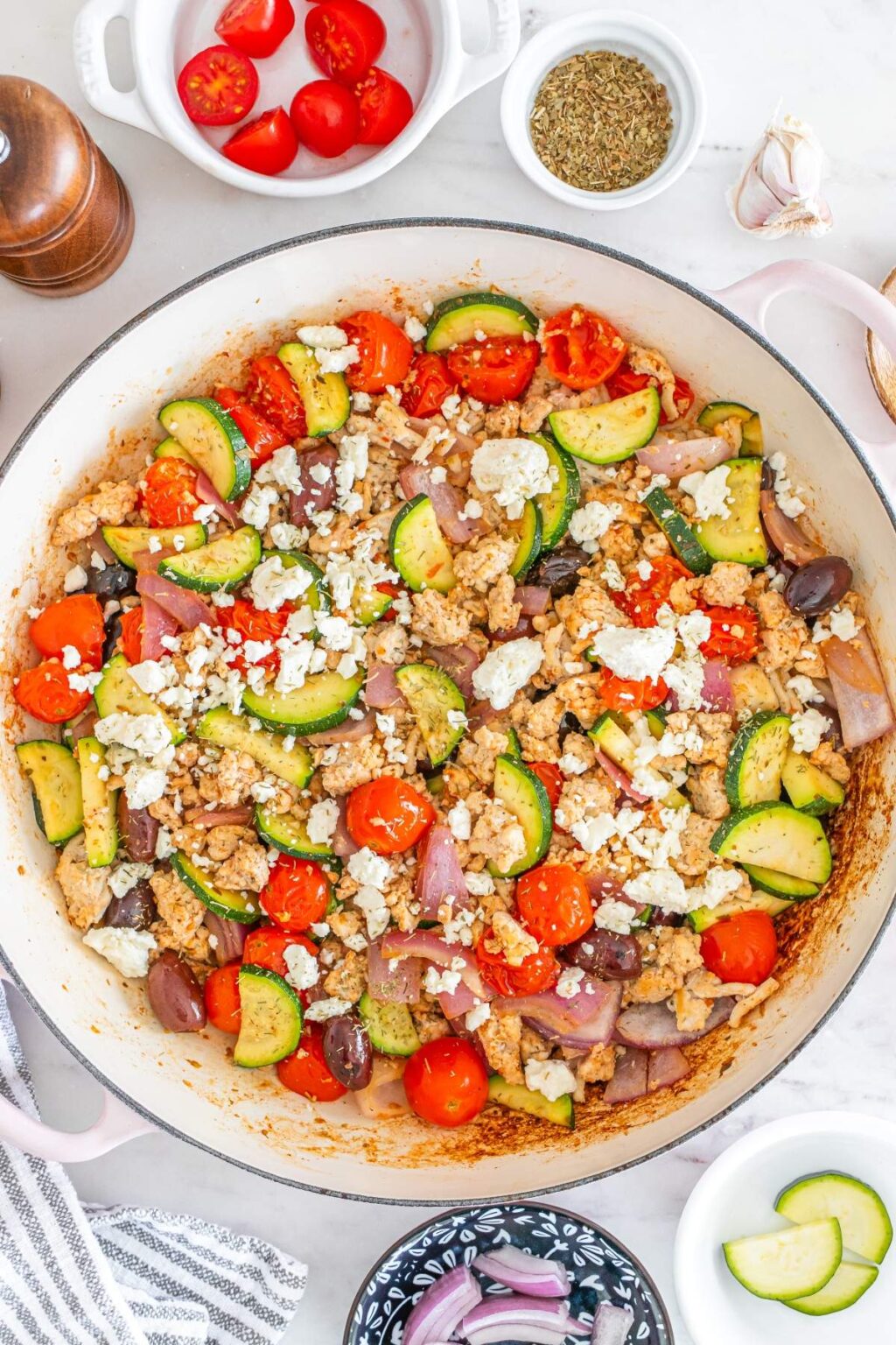 Mediterranean Ground Chicken Skillet