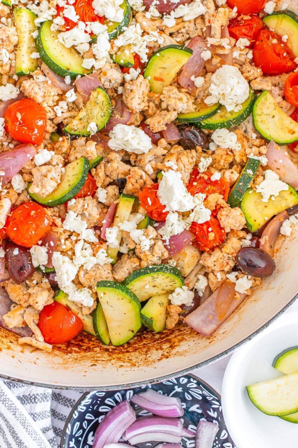 Mediterranean Ground Chicken Skillet