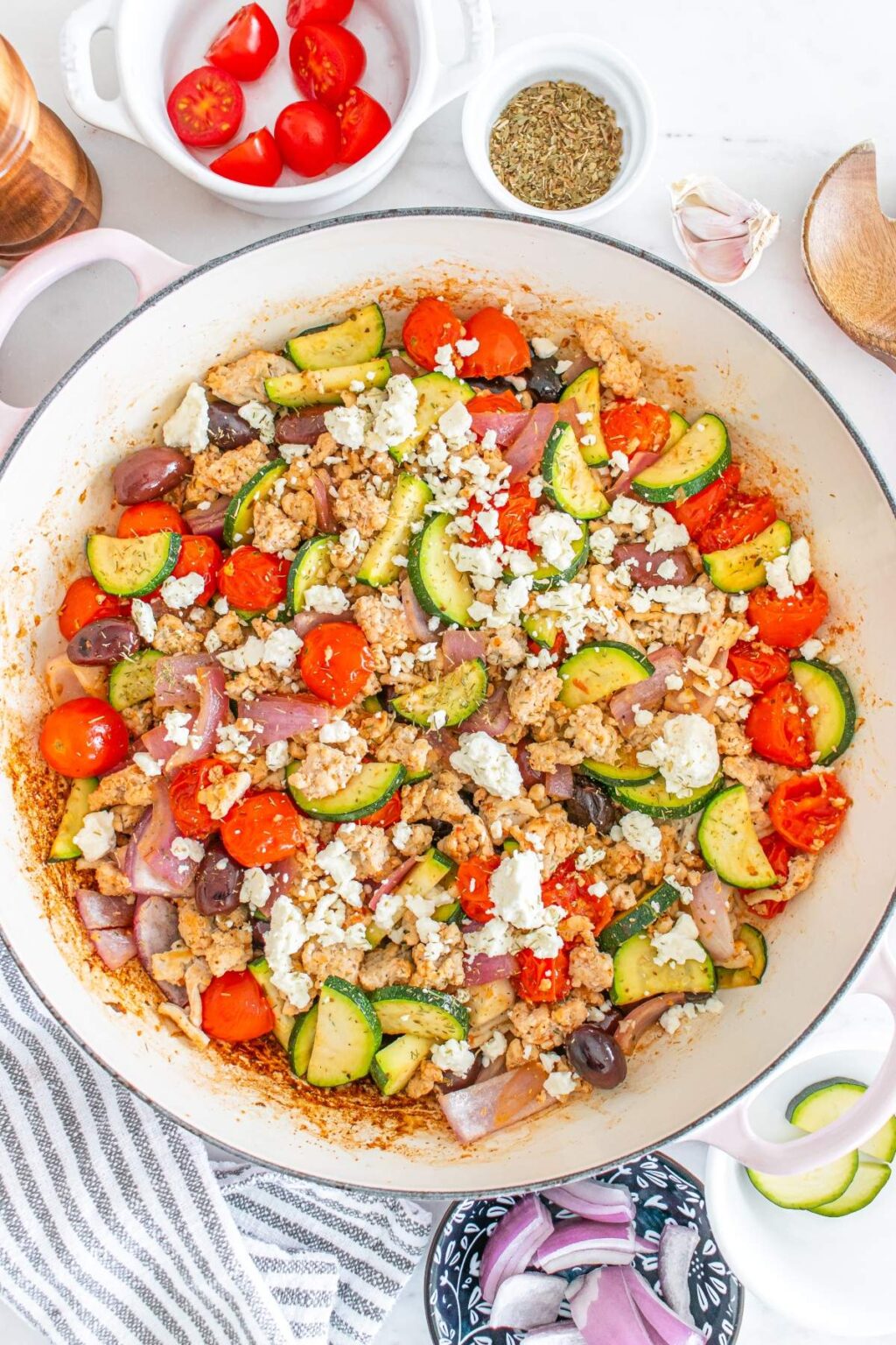 Mediterranean Ground Chicken Skillet